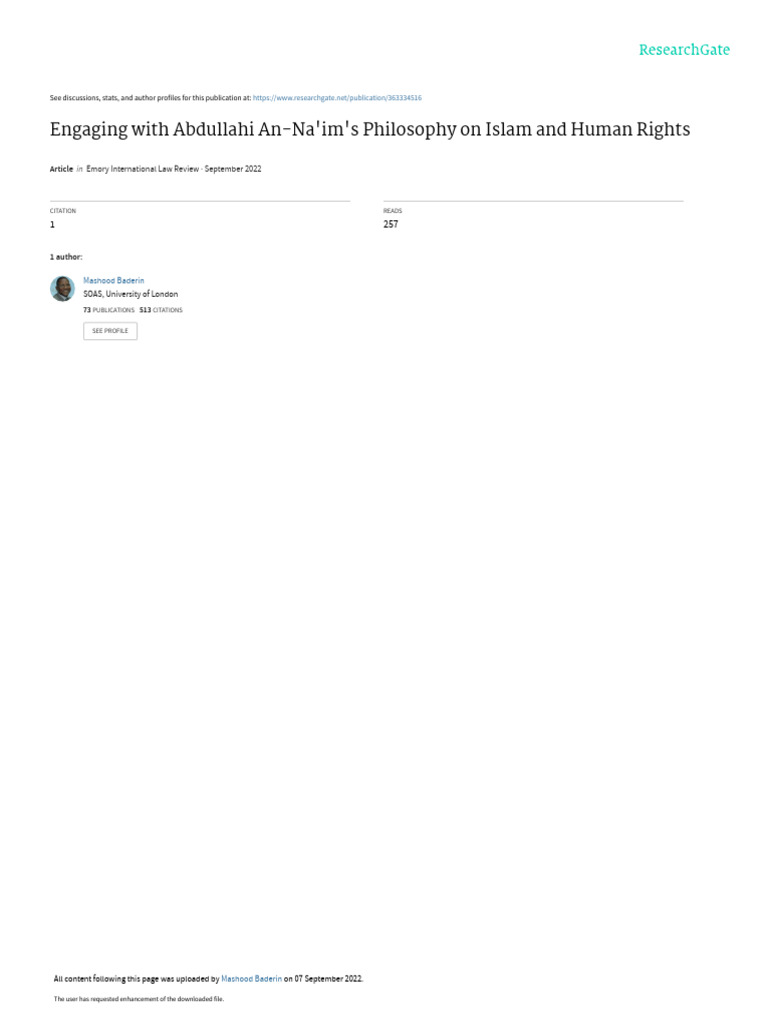 BADERIN EngagingwithAbdullahiAn-Naim 2022 | PDF | Sharia | Relativism
