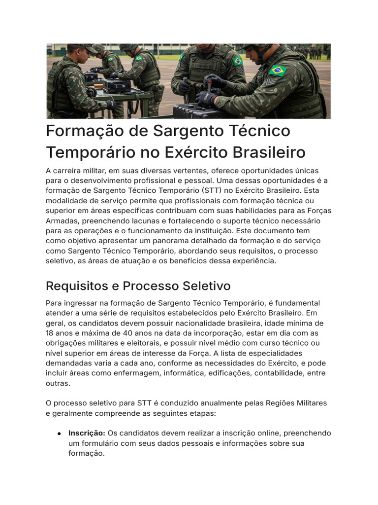 Formação de Sargento Técnico Temporário | PDF | Exército | Pessoal ...