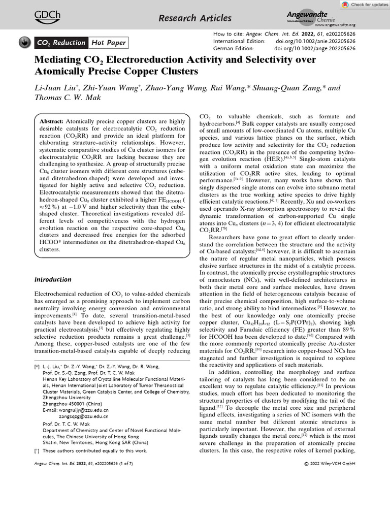 Angew Chem Int Ed - 2022 - Liu - Mediating CO2 Electroreduction ...