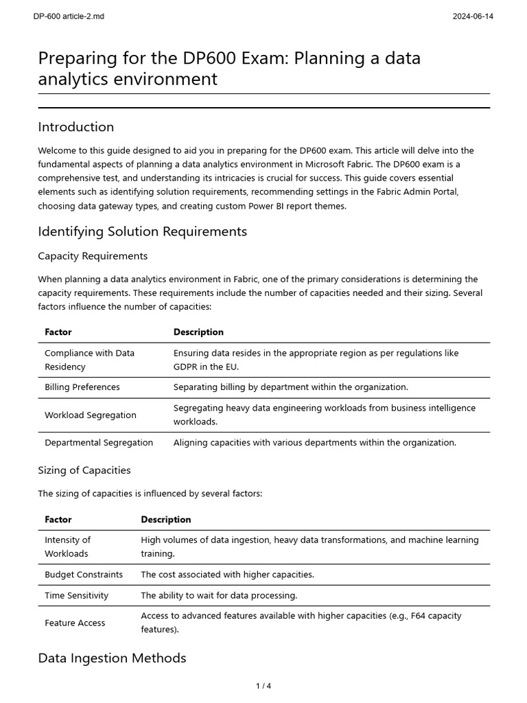 Article 2 Preparing For The DP600 Exam - Planning A Data Analytics ...
