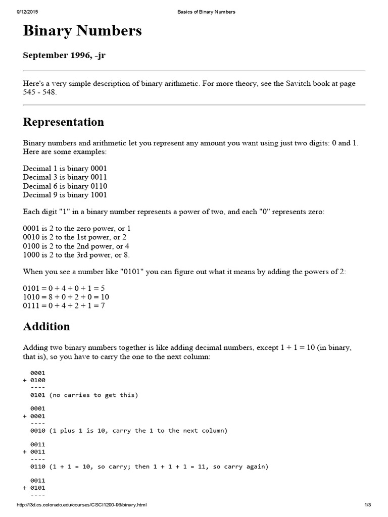 Basics of Binary Numbers | PDF | Byte | Computer Architecture