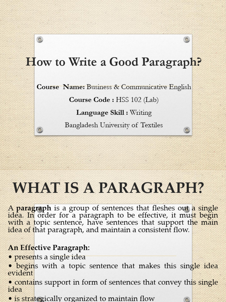 Class2 - Writing A Good Paragraph | PDF | Paragraph | Human Communication