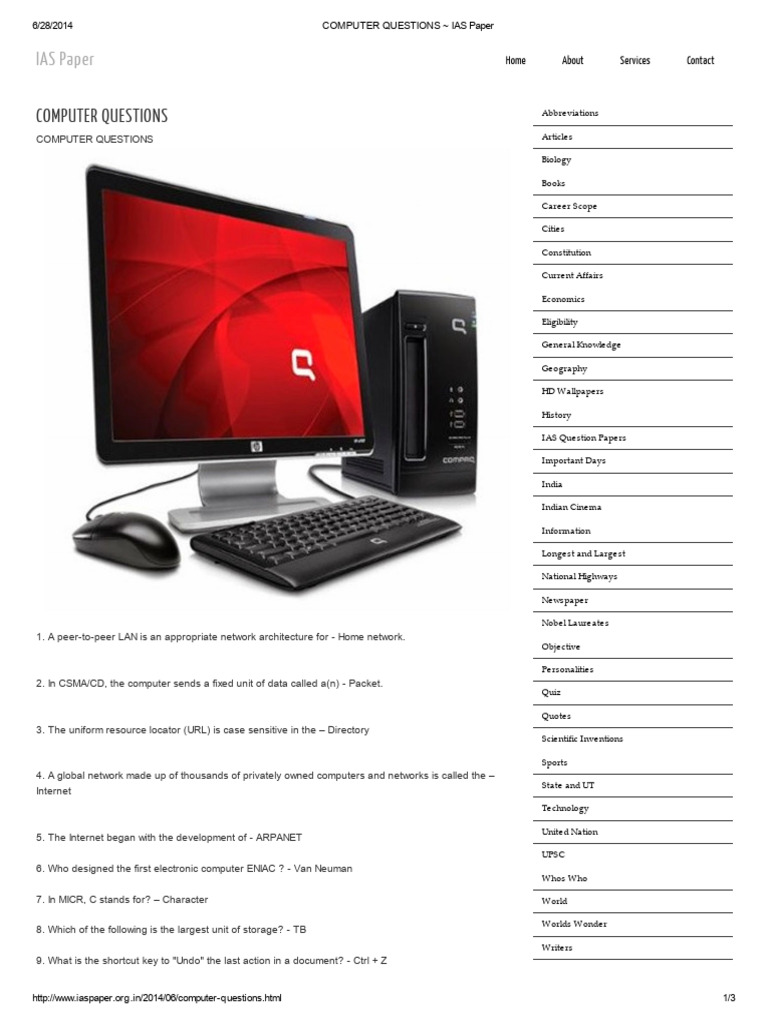 COMPUTER QUESTIONS IAS Paper | PDF | Computing | Computer Science