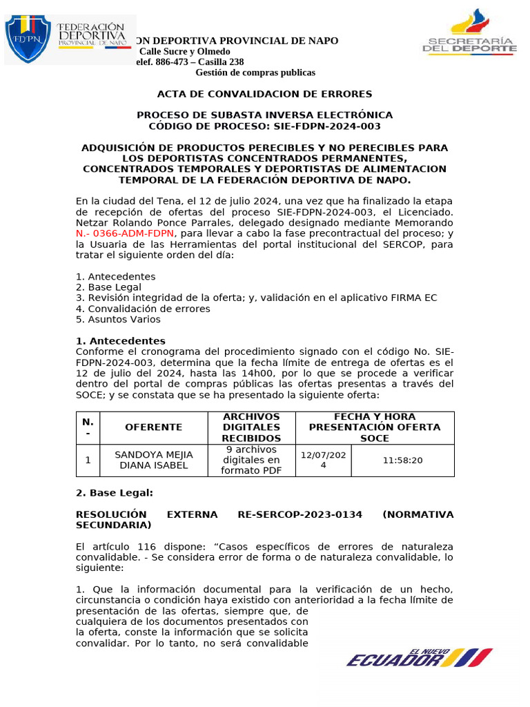 Acta Convalidacion de Errores | PDF