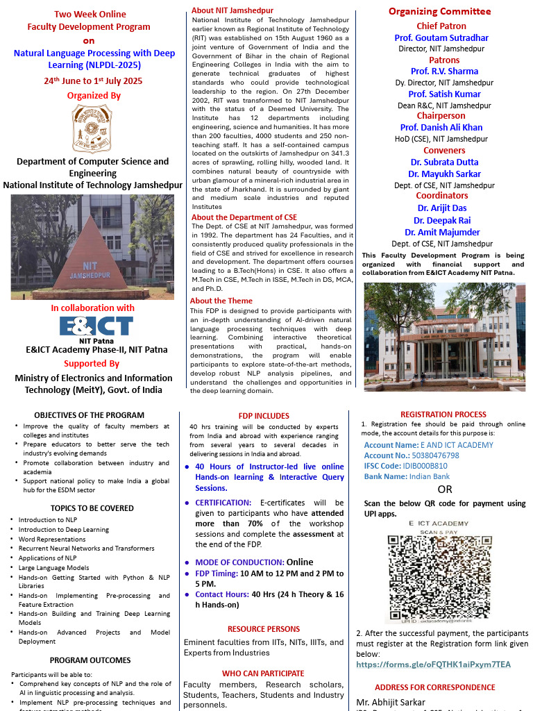 Brochure FDP NLPDL 2025 | PDF | Deep Learning | Artificial Intelligence