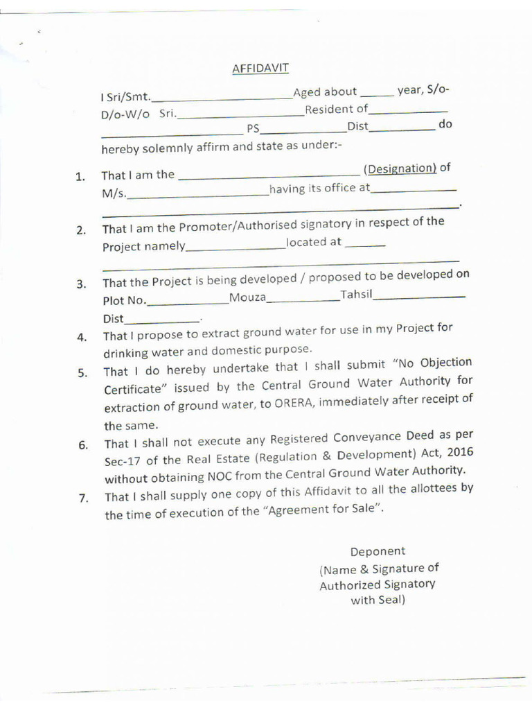Affidavit For CGWA NOC | PDF