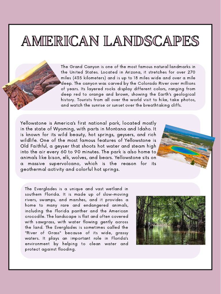 American Landscapes - Reading Comprehension Texts | PDF