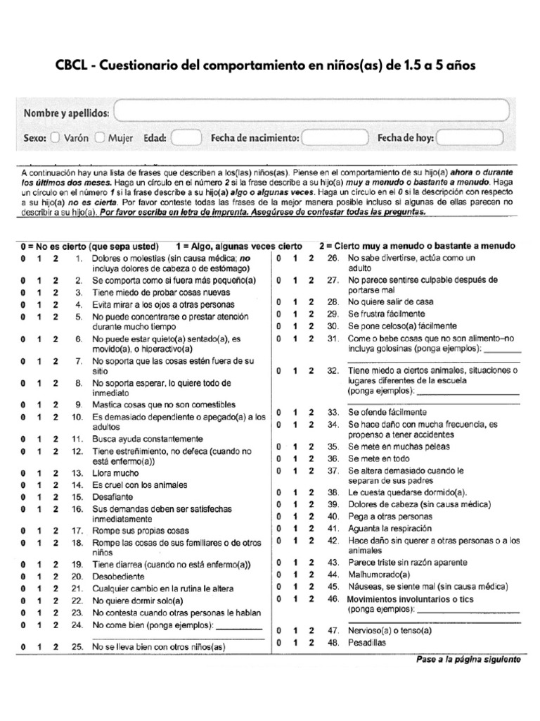 Cuestionario de Comportamiento Infantil | PDF