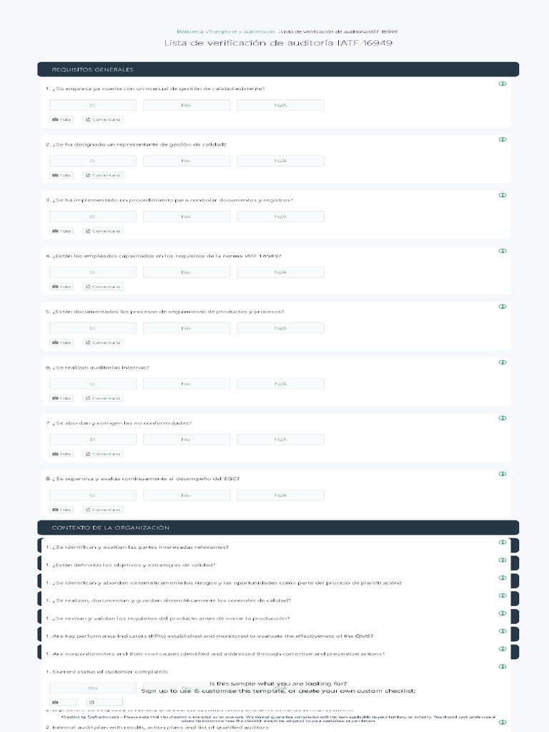IATF 16949 Audit Checklist | PDF