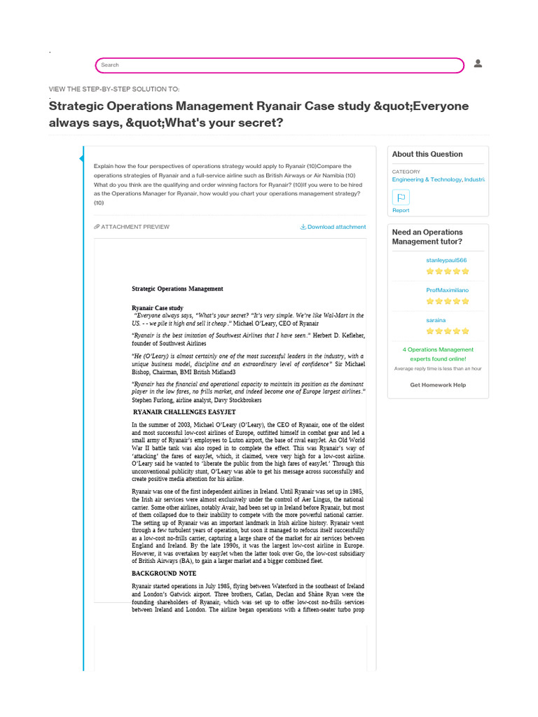 Ryanair's Lean Operations Strategy | PDF | Airlines | Low Cost Carrier