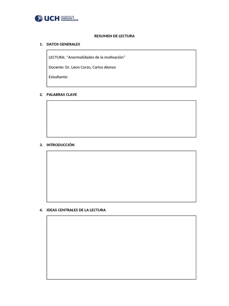 Esquema de Resumen de Lectura - Control de Lecturas | PDF