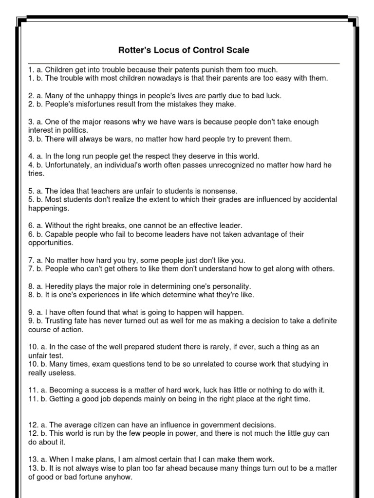 Rotter's Locus of Control | PDF | Luck | Psychological Concepts