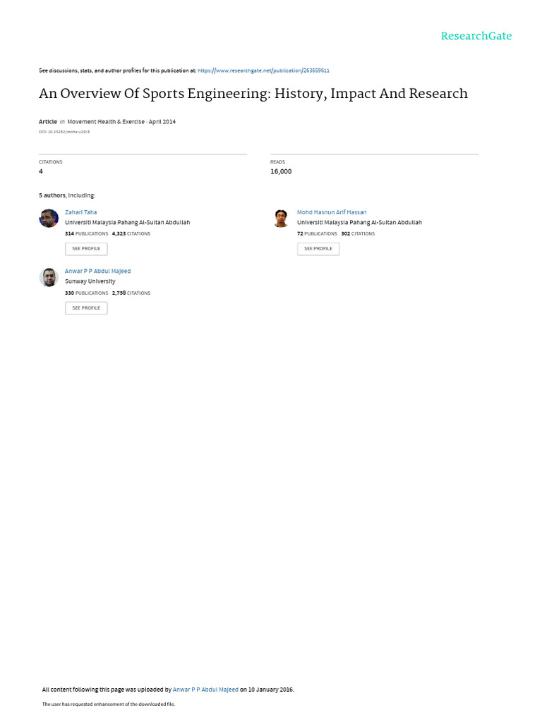 An Overview of Sports Engineering History Impact A | PDF | Finite ...