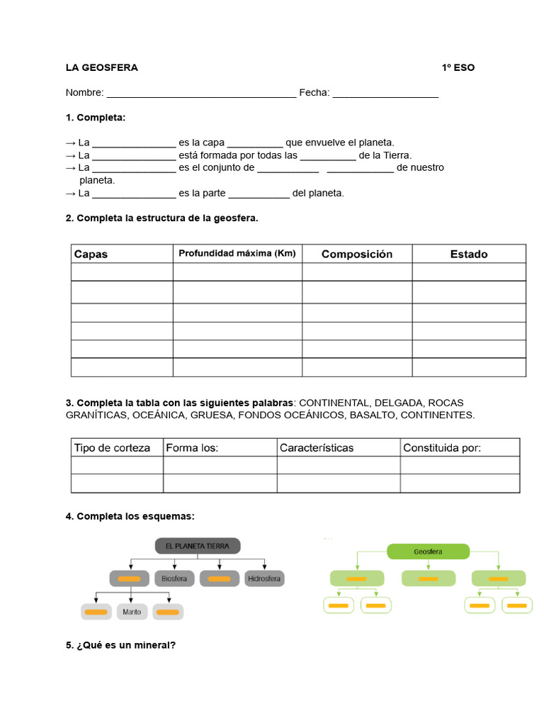La Geosfera: Estructura y Minerales 1º ESO | PDF | Minerales | Roca ...