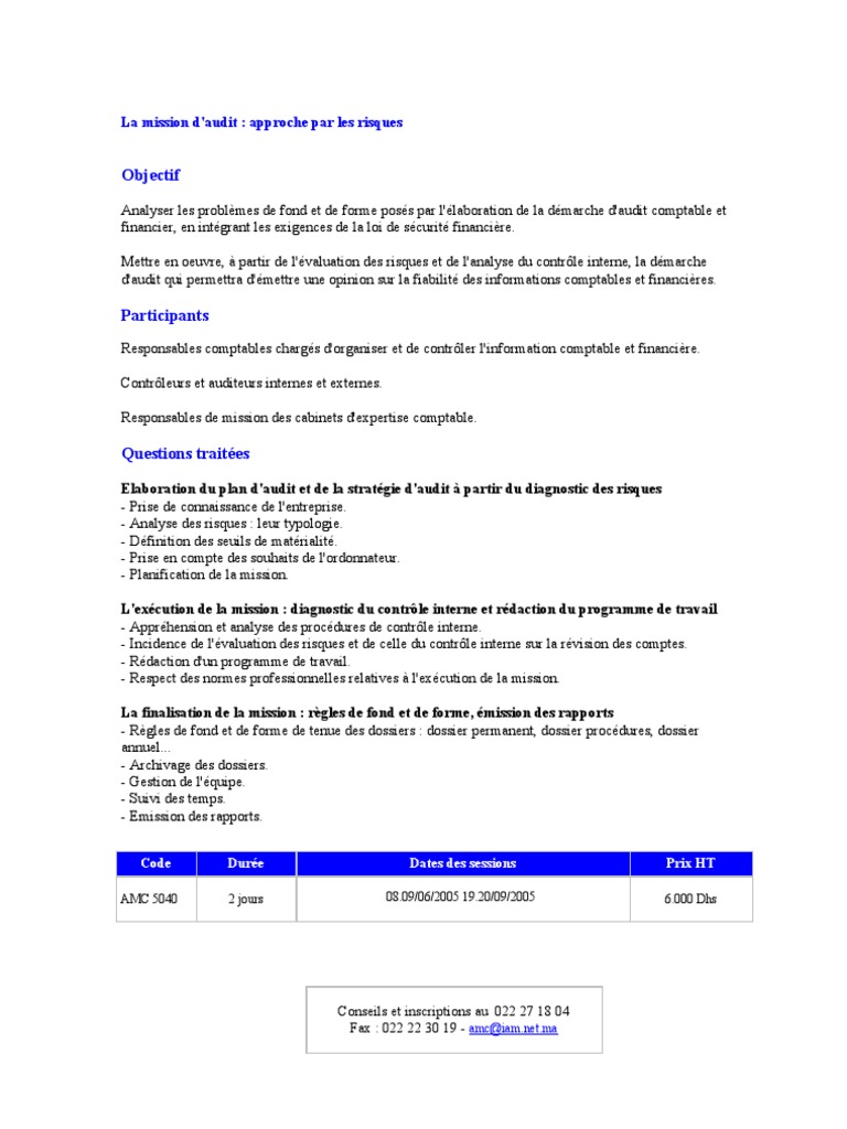 La Mission D'audit Approche Par Les Risques | PDF
