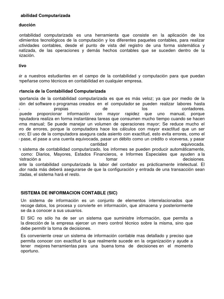 Contabilidad Computarizada: Ventajas y Uso | PDF | Sistema de ...