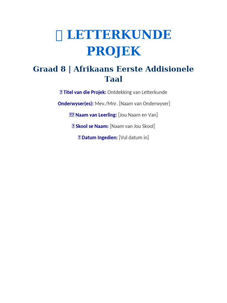 Letterkunde Voorblad Graad8 Met Agtergrond | PDF