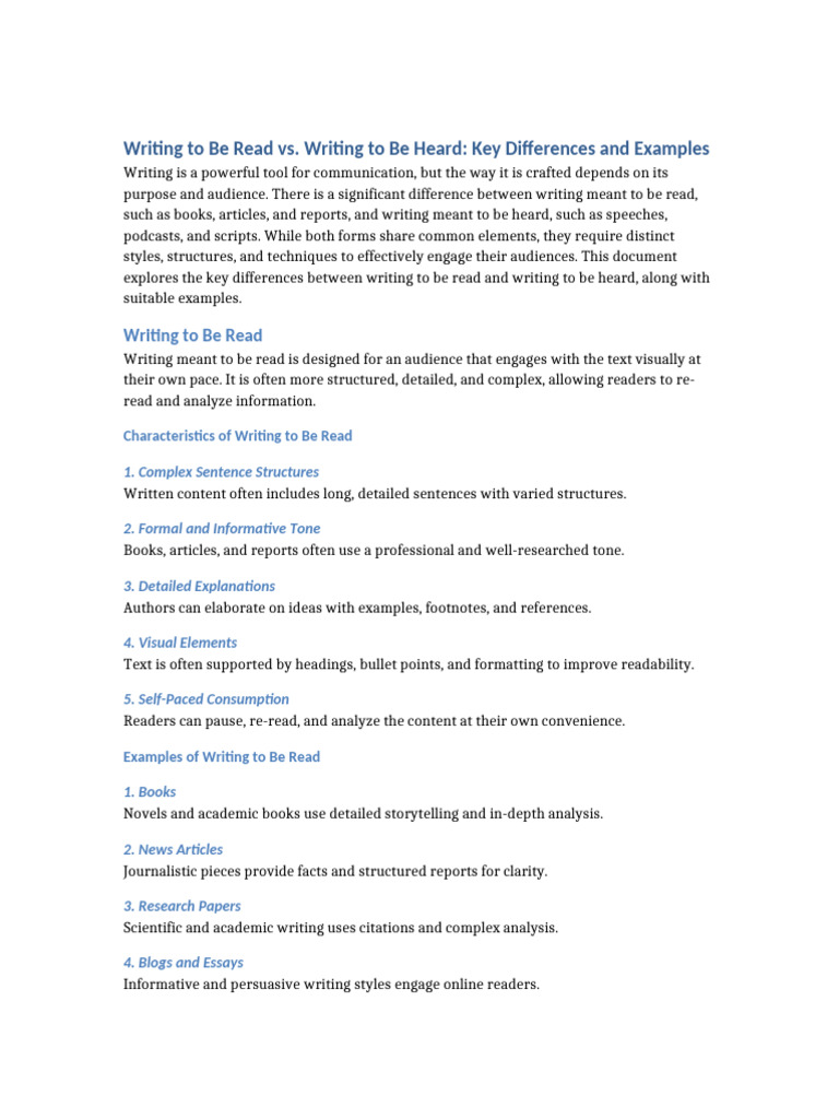 Writing for Reading vs. Hearing Explained | PDF | Speech | Writing