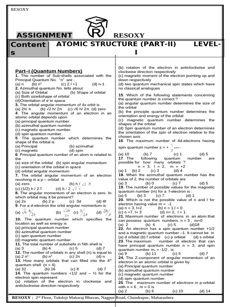 Atomic Sturcture - II Final | PDF | Atomic Orbital | Electron Configuration