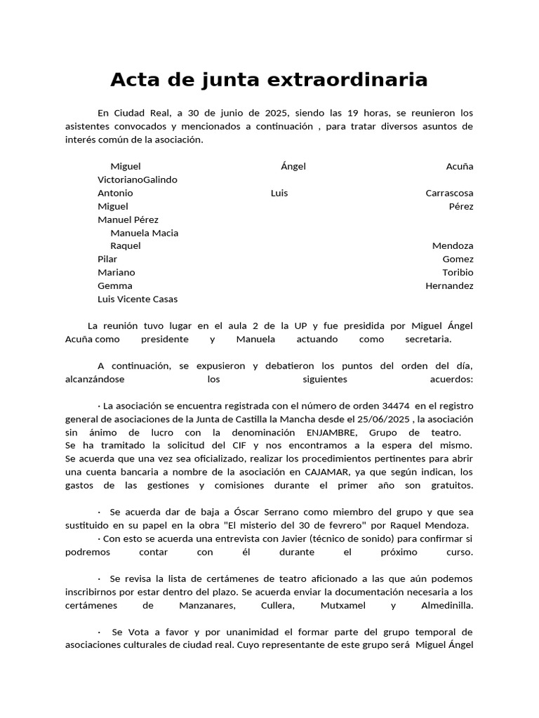 Acta Junta Extraordinaria | PDF | Gobierno