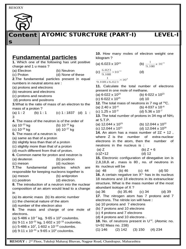 Atomic Sturcture - I Final | PDF | Photoelectric Effect | Atoms