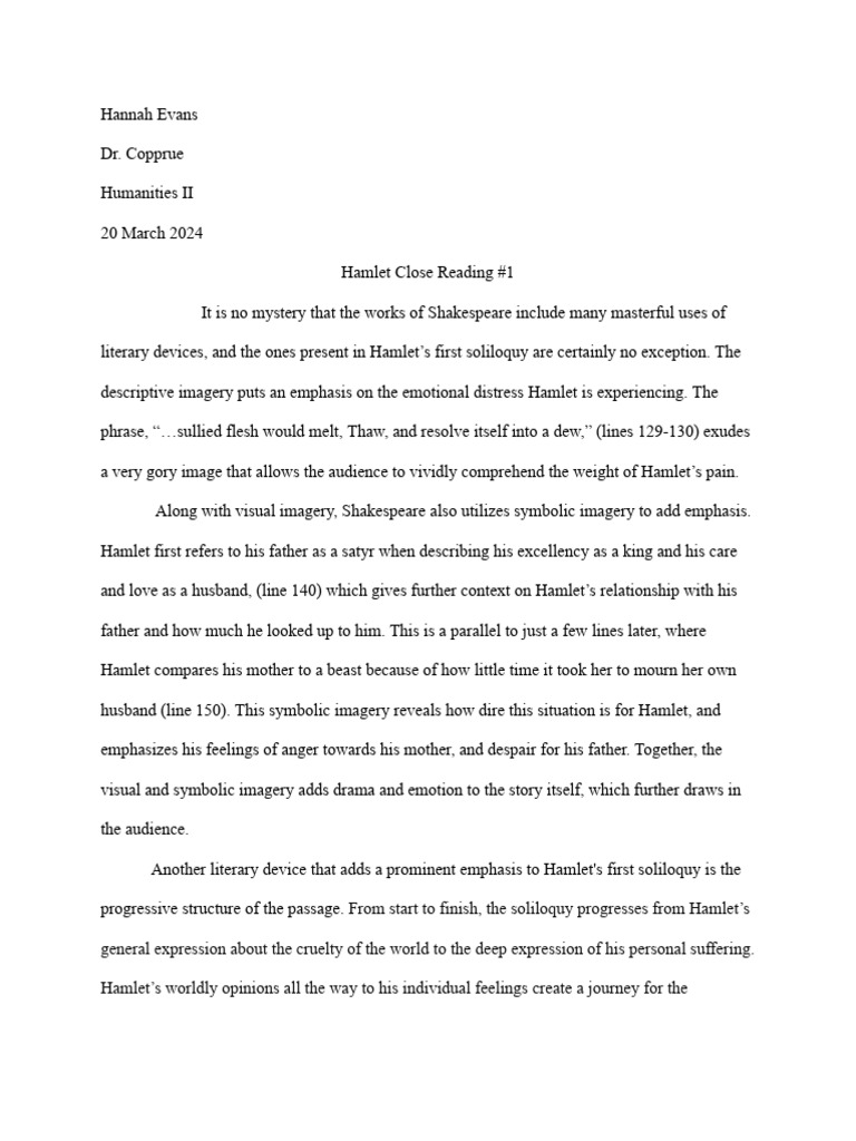 Hamlet Writing Assignment | PDF