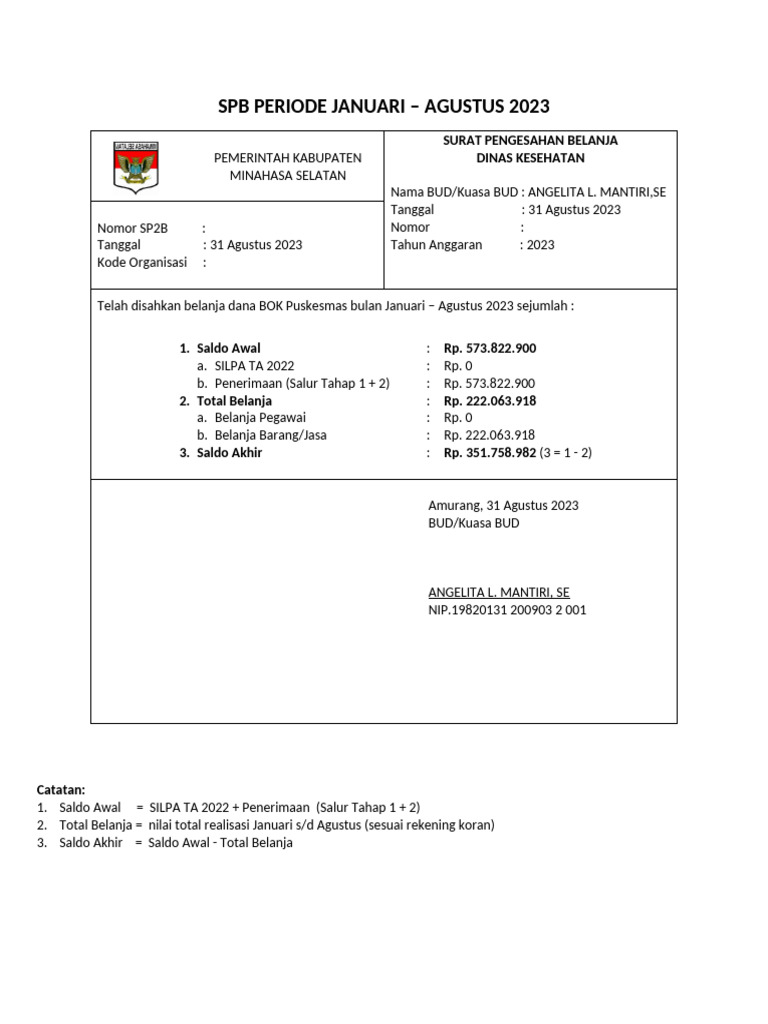 Laporan Belanja BOK Puskesmas 2023 | PDF