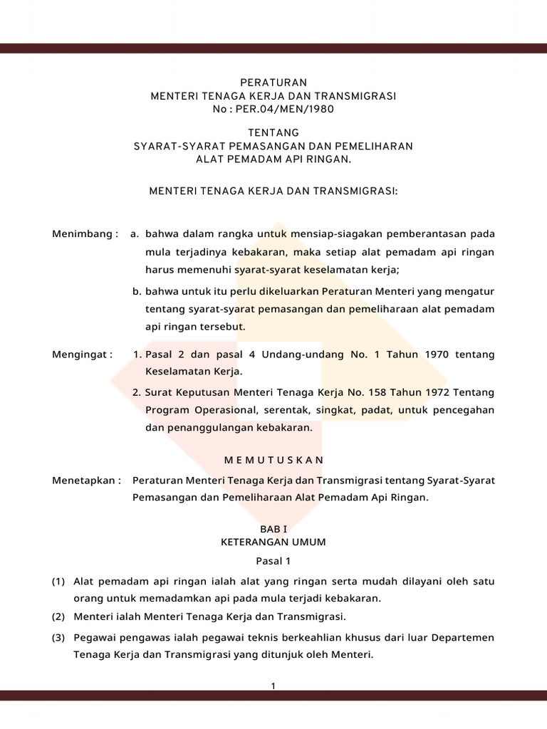 Permenaker Nomor PER.04-MEN Tahun 1980 | PDF