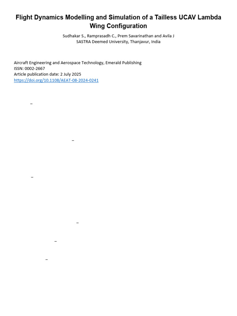 Flight Dynamics Modelling and Simulation of A Tailless UCAV Lambda Wing Configuration | PDF ...