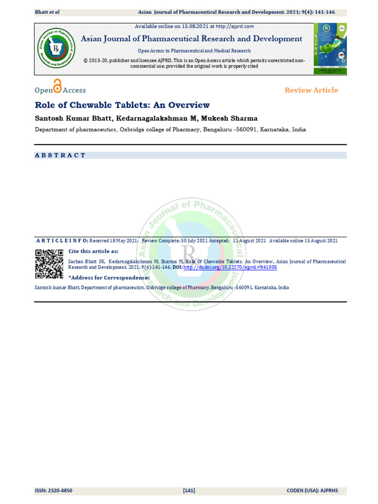 The Role of Chewable Tablets An Overview | PDF | Tablet (Pharmacy ...