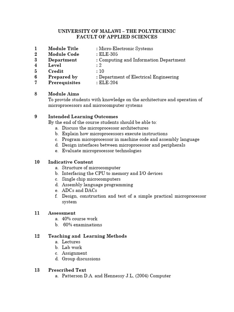Microelectronic Systems - Module Outline | PDF