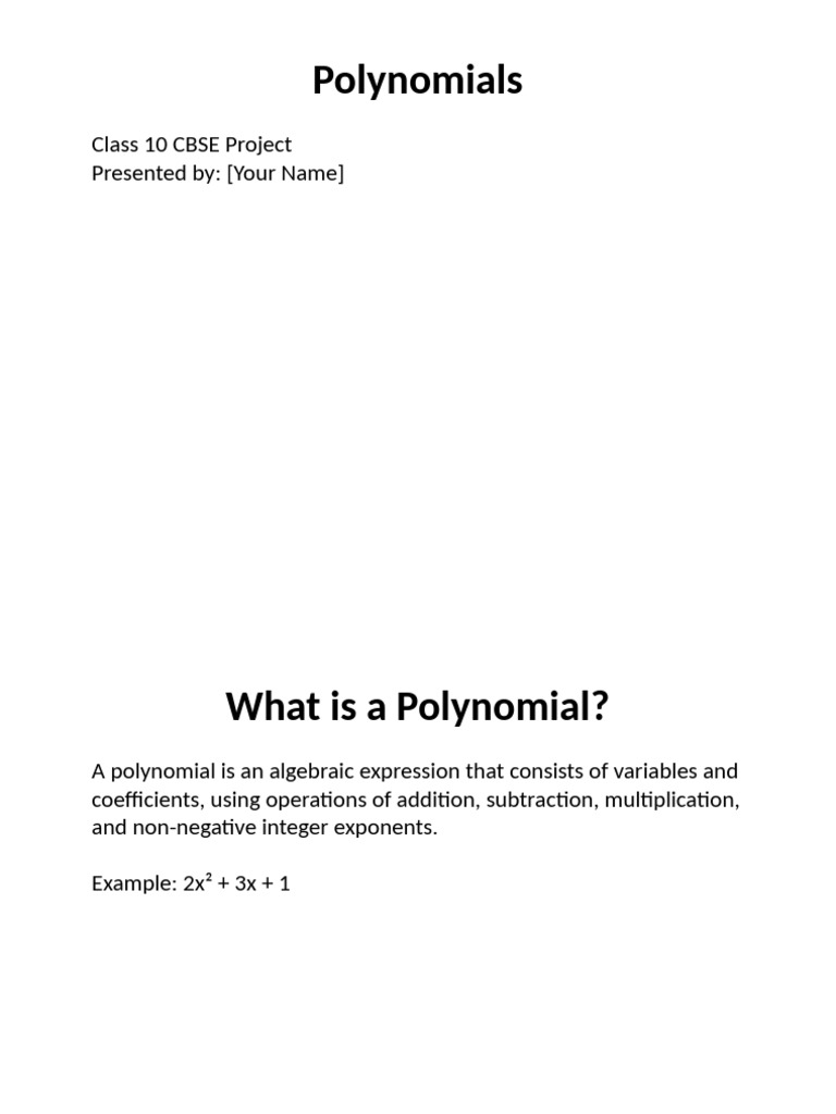 Class 10 Polynomial Project Overview | PDF