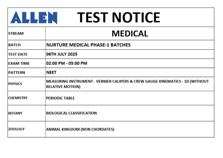 Test Notice - 11th Medical Batches - 06.07.2025 | PDF