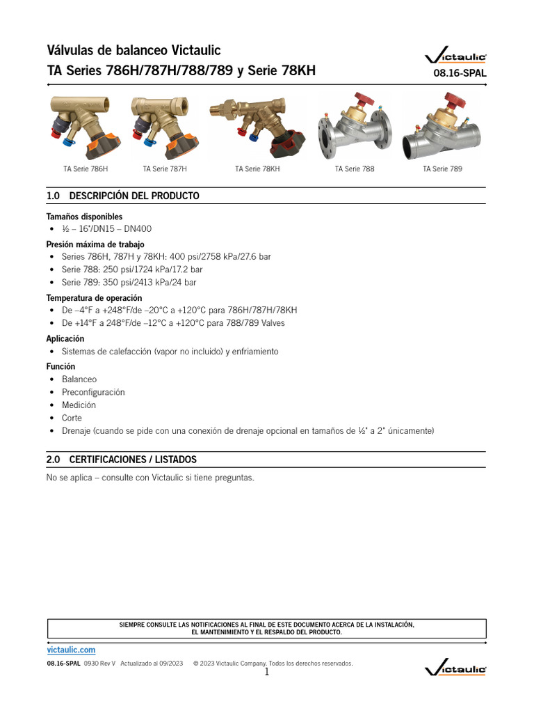 Válvulas de Balanceo Victaulic TA Series | PDF | Ingeniería Química ...