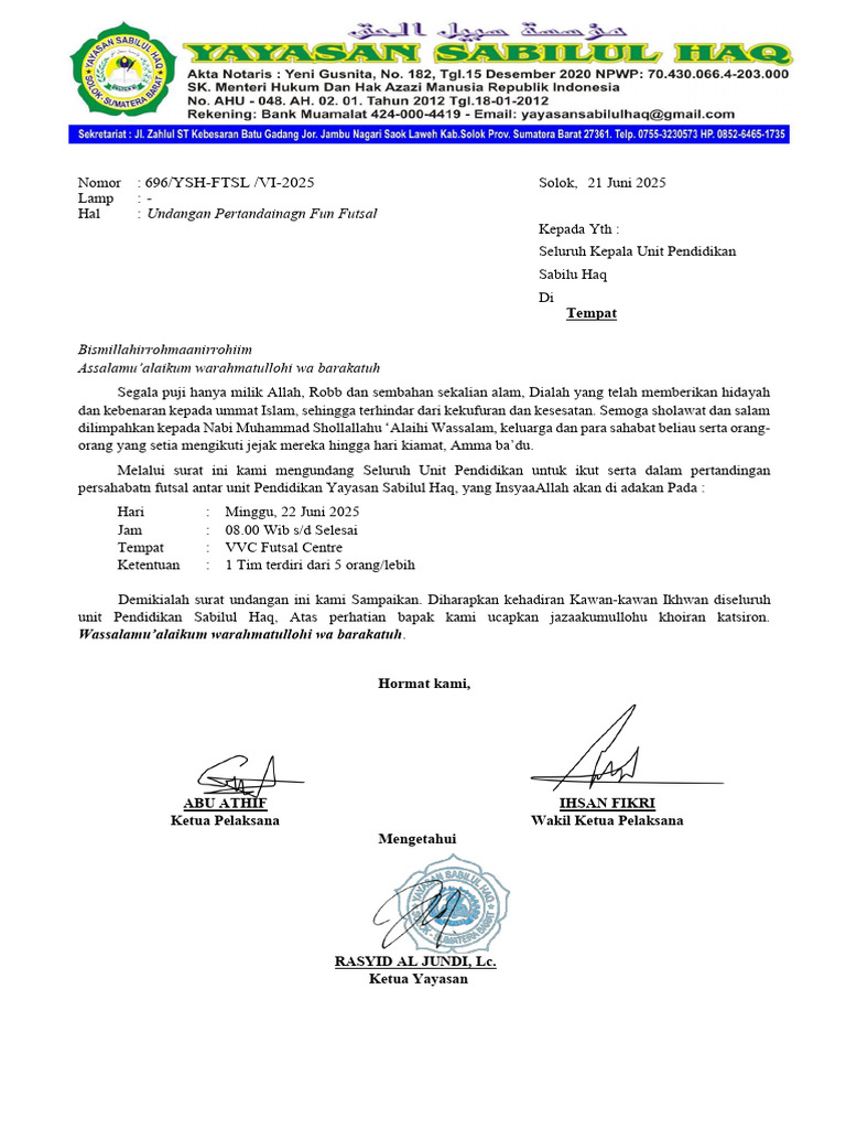 696 - SURAT UNDANGAN Pertandingan Futsal. | PDF