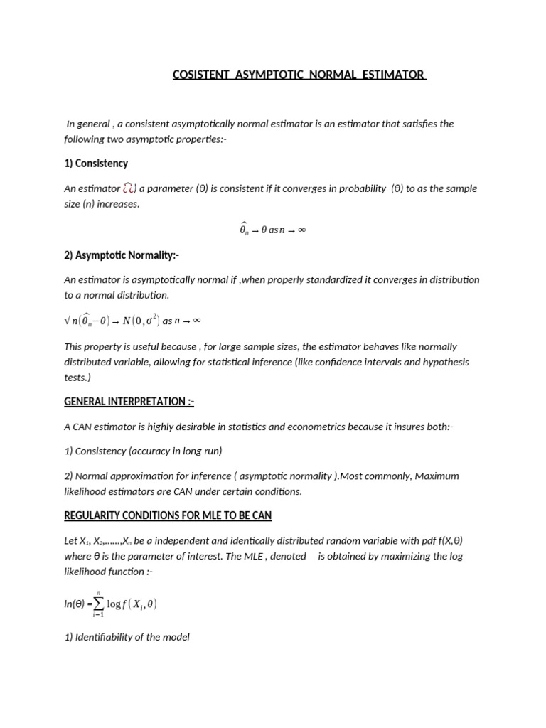 Cosistent Asymptotic Normal Estimator | PDF | Estimator | Normal Distribution