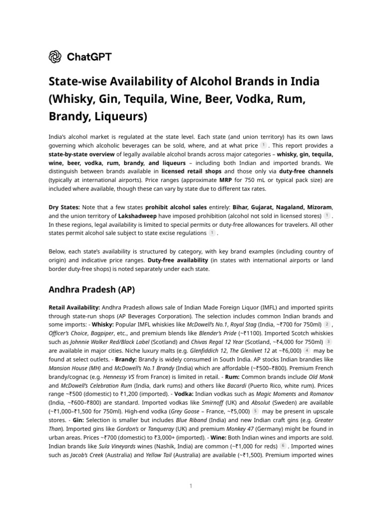 State-wise Alcohol Availability in India | PDF | Alcoholic Beverages ...