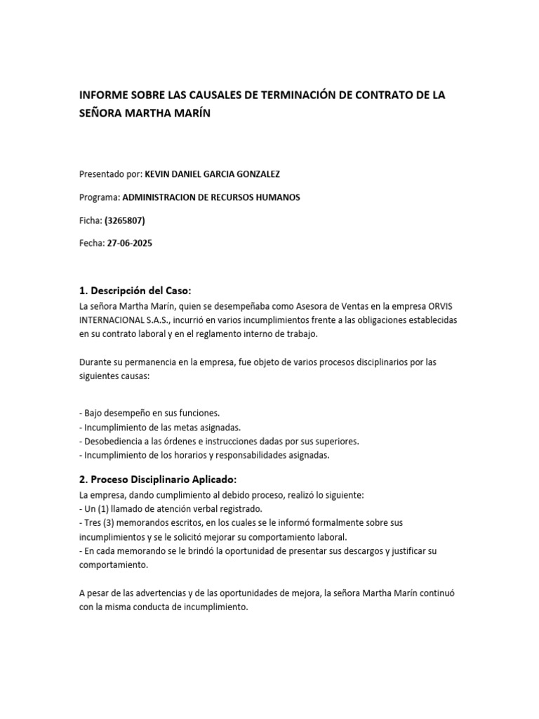 Informe Terminacion Martha Marin | PDF | Debido al proceso | Justicia
