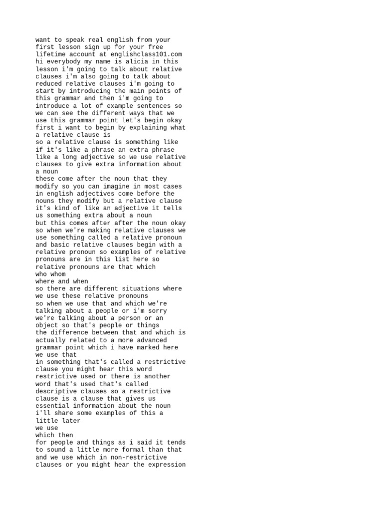 (English (Auto-Generated) ) Relative Clauses (And Reduced Relative ...