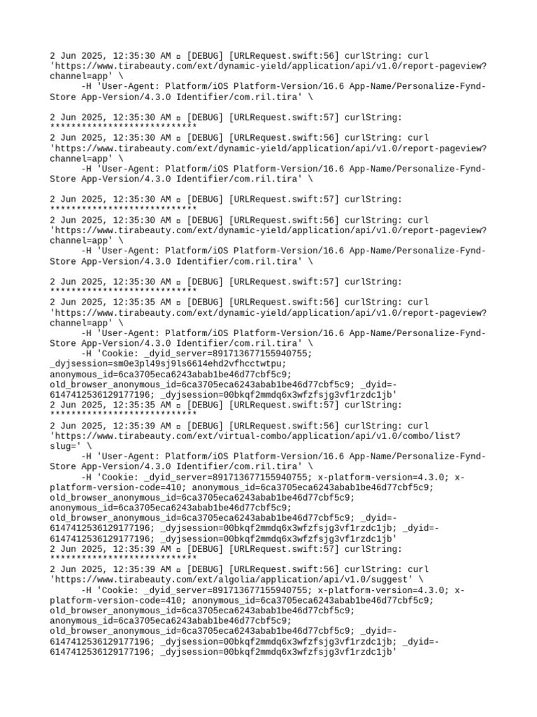 Tira Beauty API Debug Logs | PDF | Smart Devices | Software