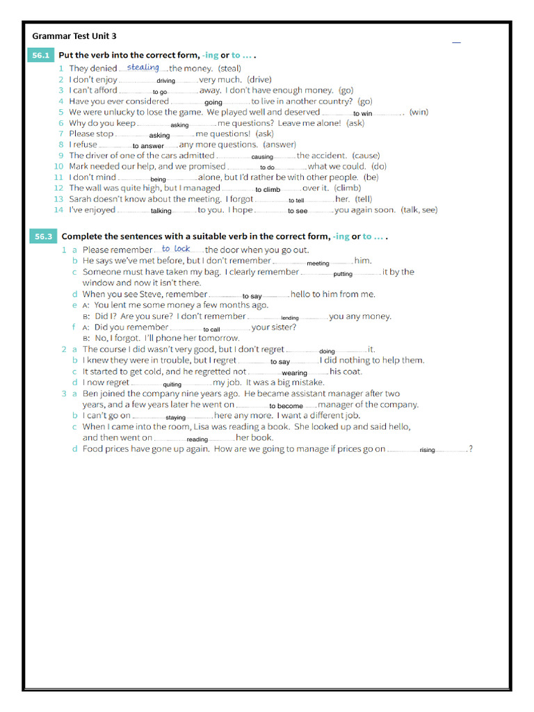 Grammar Test Unit 3 | PDF