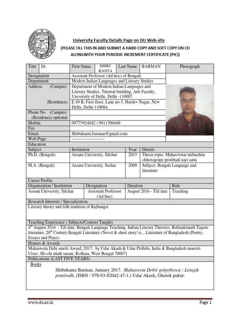 Biodata Dp. Shibu | PDF | Human Communication | Bengal