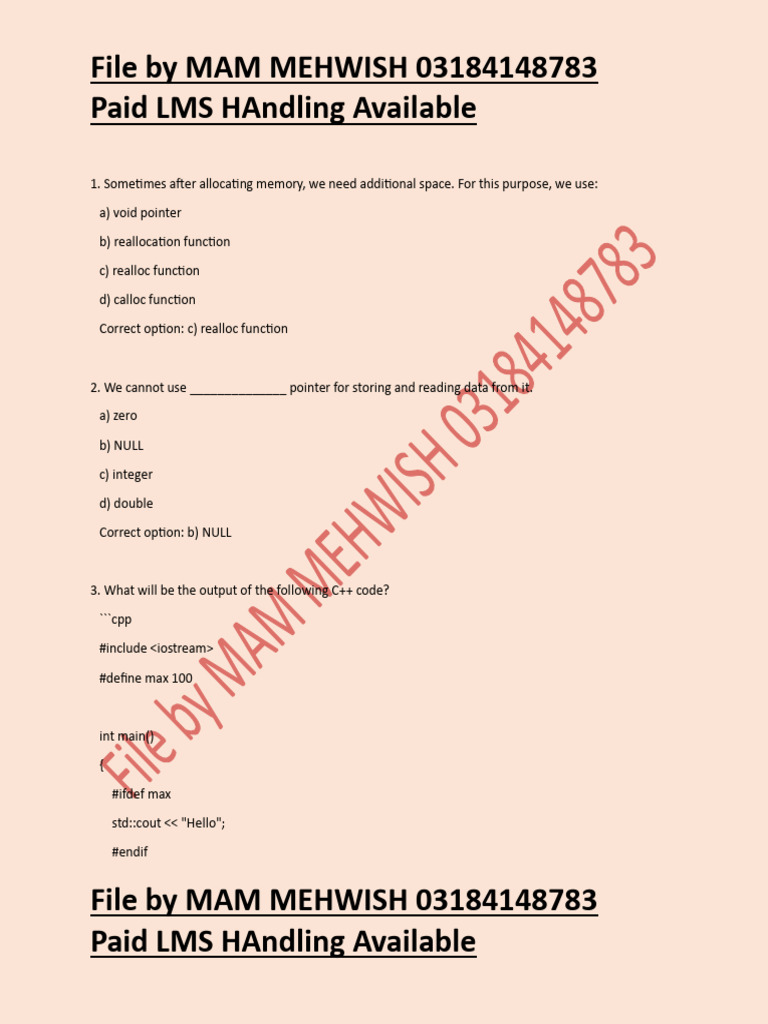 Cs201 Quiz#3 6 July2023 Finals by Miss Mehwish (1) - 1 | PDF | Pointer (Computer Programming ...