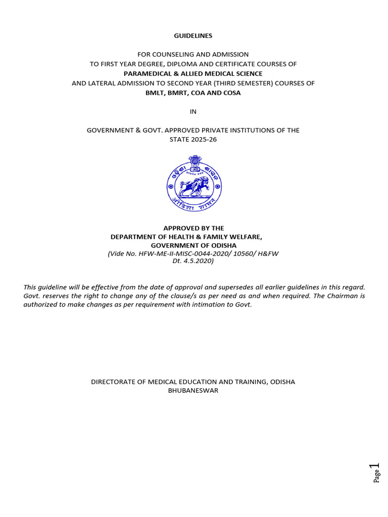 Guidelines For Paramedical Counseling. FINAL 2025-26 | PDF | Health Care