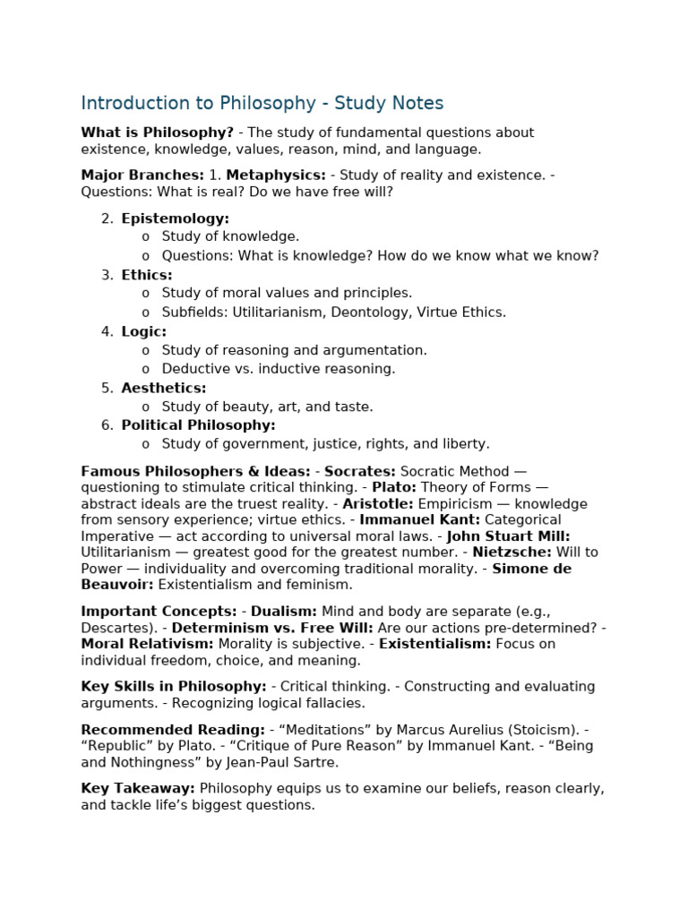 Intro Philosophy Notes Pdf
