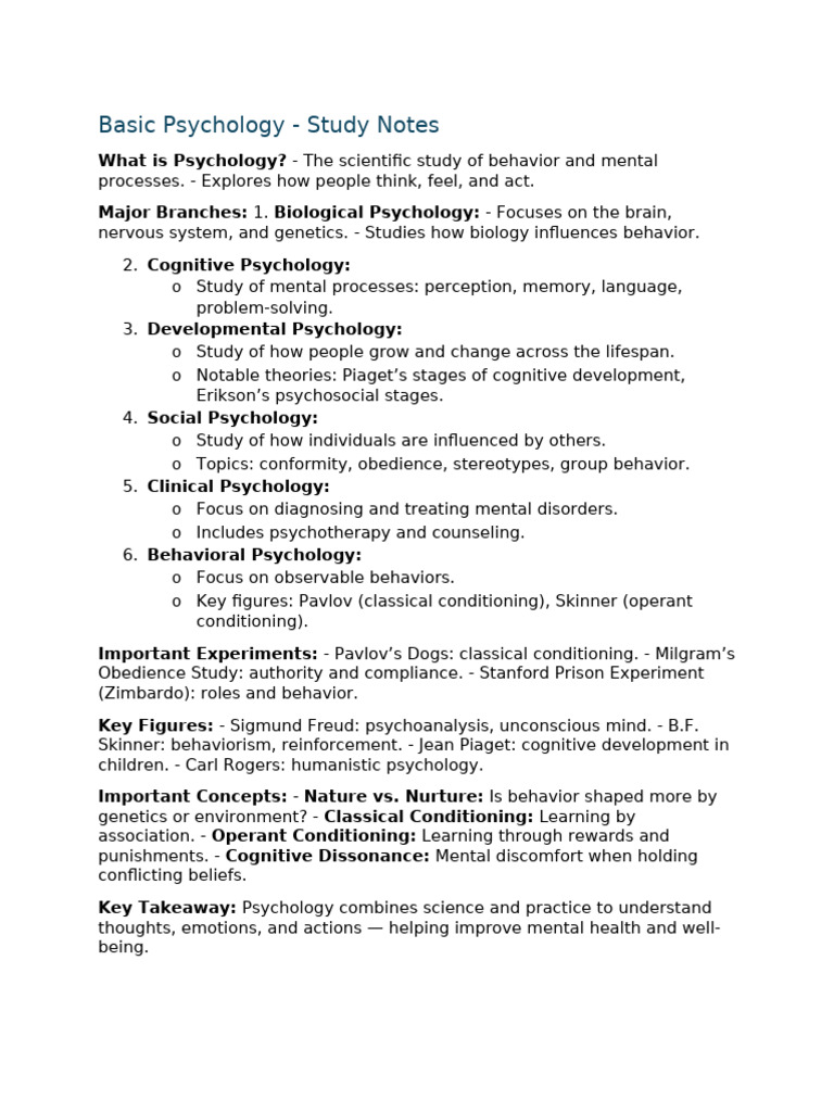 Basic Psychology Study Notes | PDF