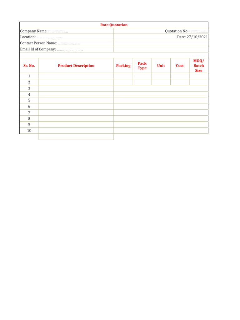 Quotation Sheet | PDF