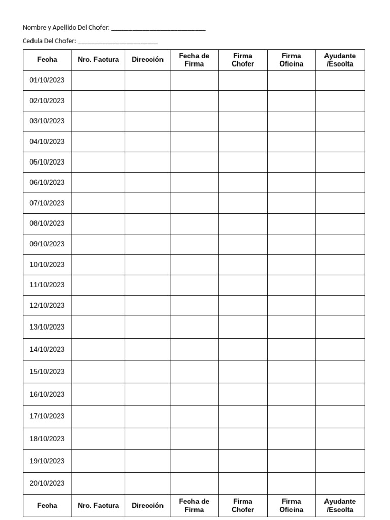 Registro Diario de Choferes y Facturas | PDF