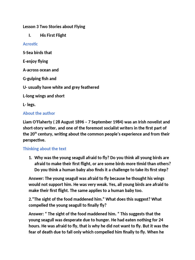 Lesson First Flight Class 10 | PDF