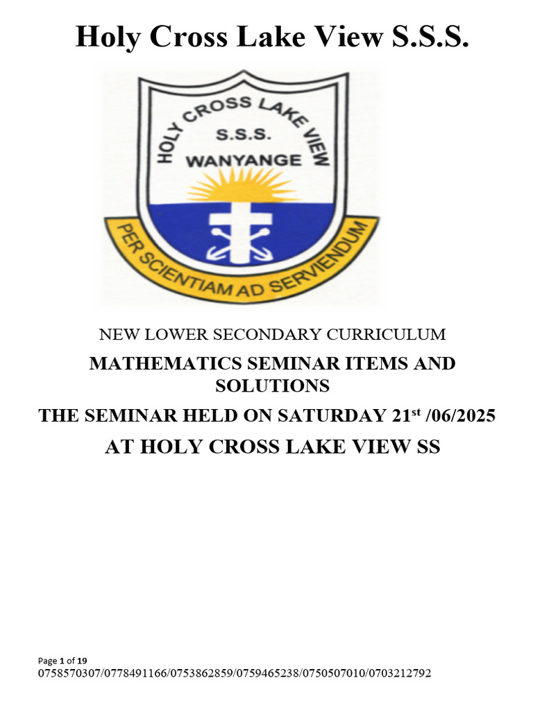 Holy Cross Lake View Ss NLSC Mathematics Seminar Items and Solutions ...